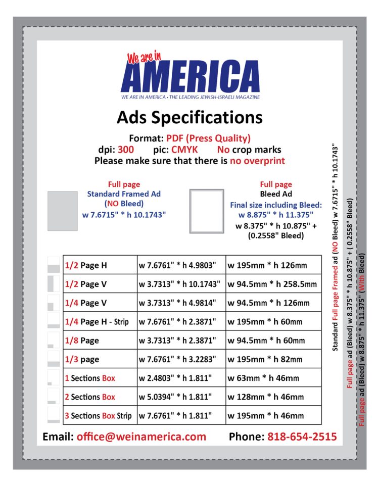 Ad's Specifications - We Are in America